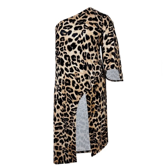 Tops Plus Size Leopard Print One Shoulder Long Sleeve Dressblouse